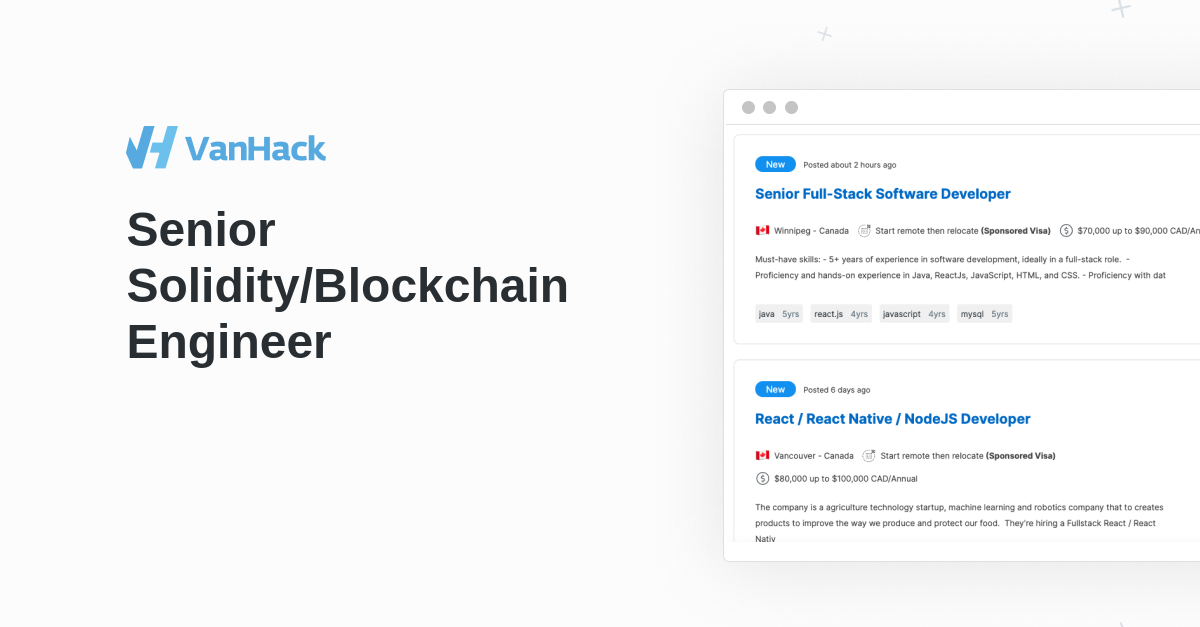Senior Solidity/Blockchain Engineer - VanHack